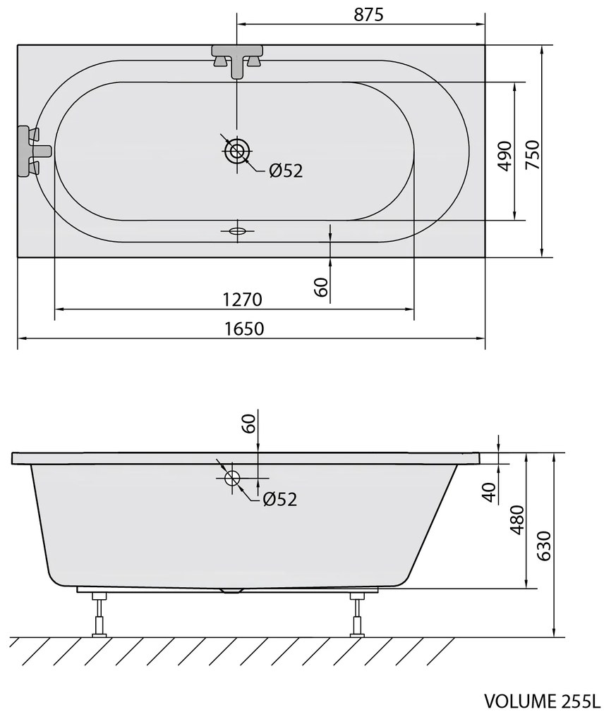 Polysan, ASTRA B obdélníková vana 165x75x48cm, bílá, 32611