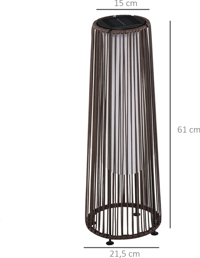 Solární lampa Outsunny, zahradní lampa, ratanové solární světlo, automatické LED, hnědá, 21,5 x 21,5 x 61 cm | Aosom