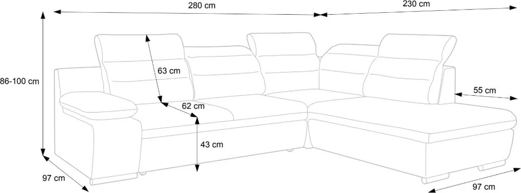 Rohová rozkládací sedací souprava do L GRÉTA, 280 cm, s úložným prostorem Roh pohovky: Levý roh, Barva látky: Šedá (Aston 16)