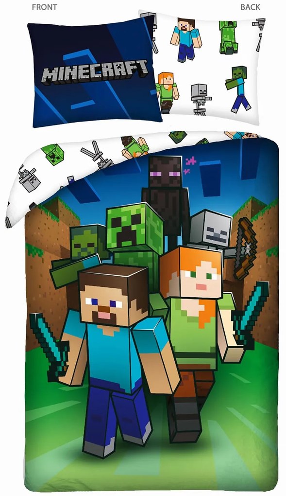 DĚTSKÉ BAVLNĚNÉ POVLEČENÍ MINECRAFT 160X200 CM, 1KS 70X80 CM VZOROVANÉ