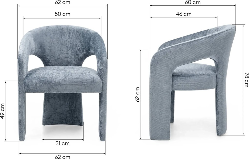 Designové čalouněné jídelní křeslo Nuria modrošedé