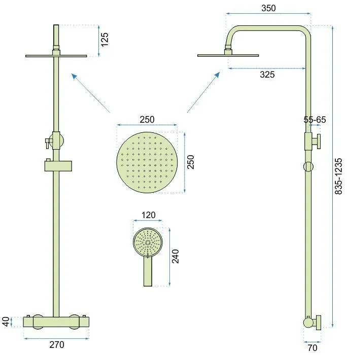 Rea Vincent, sprchový set s termostatickou baterií a dešťovou hlavicí 25cm, zlatá matná, REA-P6602