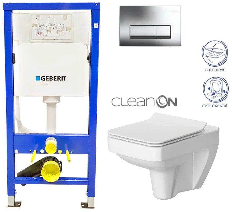 AKCE/SET/GEBERIT - SET Duofix Sada pro závěsné WC 458.103.00.1 + tlačítko DELTA51 CHROM + WC CERSANIT SPLENDOUR CLEANON + Sedátko 458.103.00.1 SP1