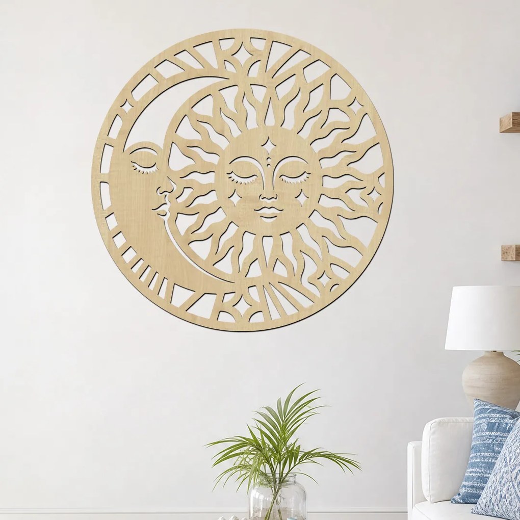 dřevo života Dřevěná dekorace na zeď JEDNOTA - měsíc a slunce Zvolte barvu dekoru: Černá, Zvolte rozměr Ø (cm): 40