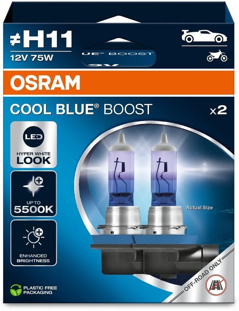 Autožárovka osram cool blue boost "h11",12v, 75w, pgj19-2 duobox