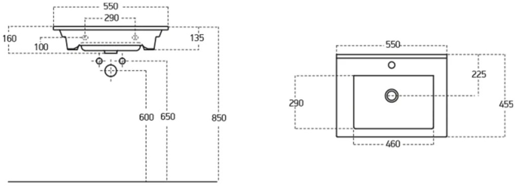 Aqualine Aqualine, ZUNO 55 keramické umyvadlo nábytkové 55x45cm, bílá, 9055