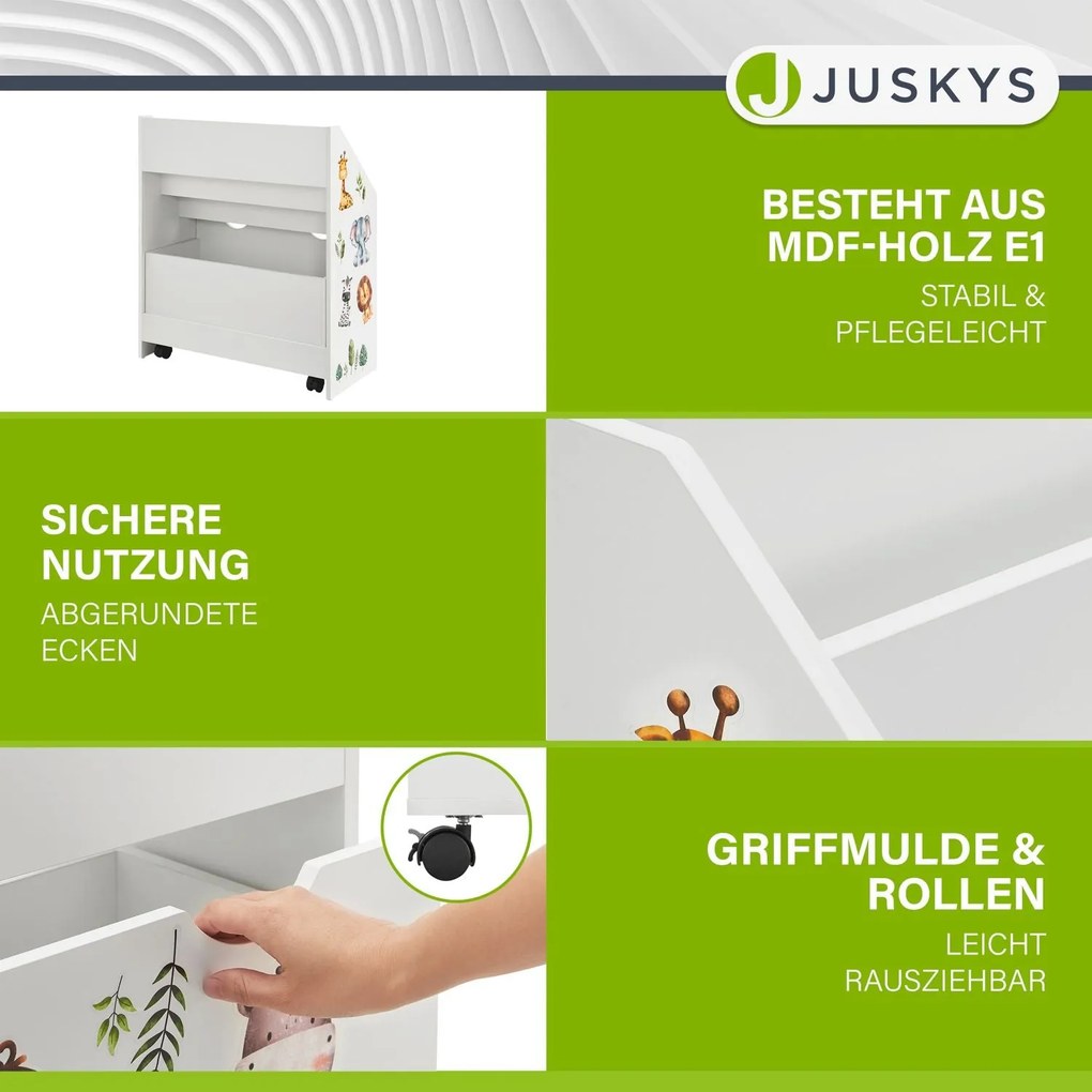 Juskys Dětská knihovna se třemi přihrádkami a boxem na hračky