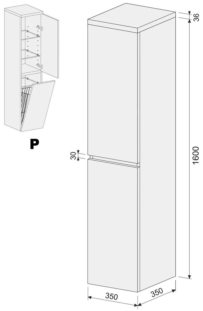 Intedoor OPERA, vysoká koupelnová skříňka s košem na prádlo - pravá - OP SV 35 2D K P OP SV 35 2D K P