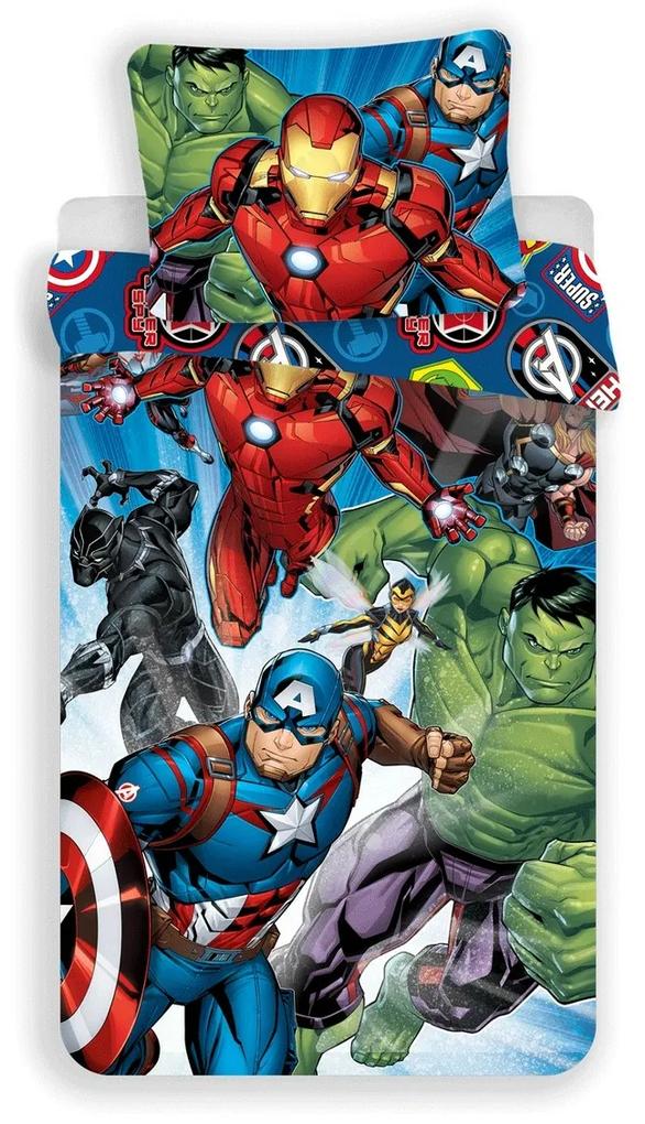 Jerry Fabrics Dětské bavlněné povlečení Avengers brands, 140 x 200 cm, 70 x 90 cm