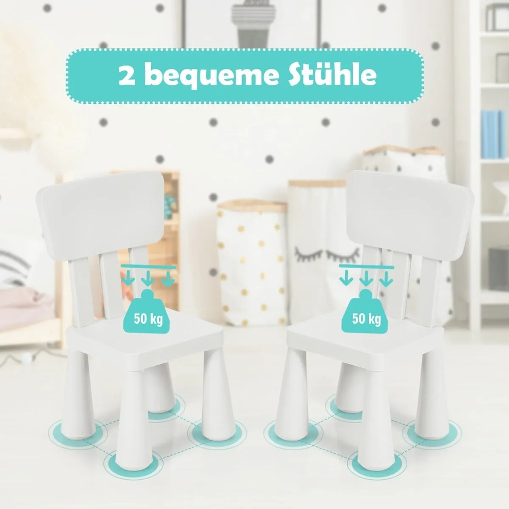 Costway 3 PCS. Kindersitzgruppe Kindertisch mit 2 Stühlen Kindermöbel aus – bílý