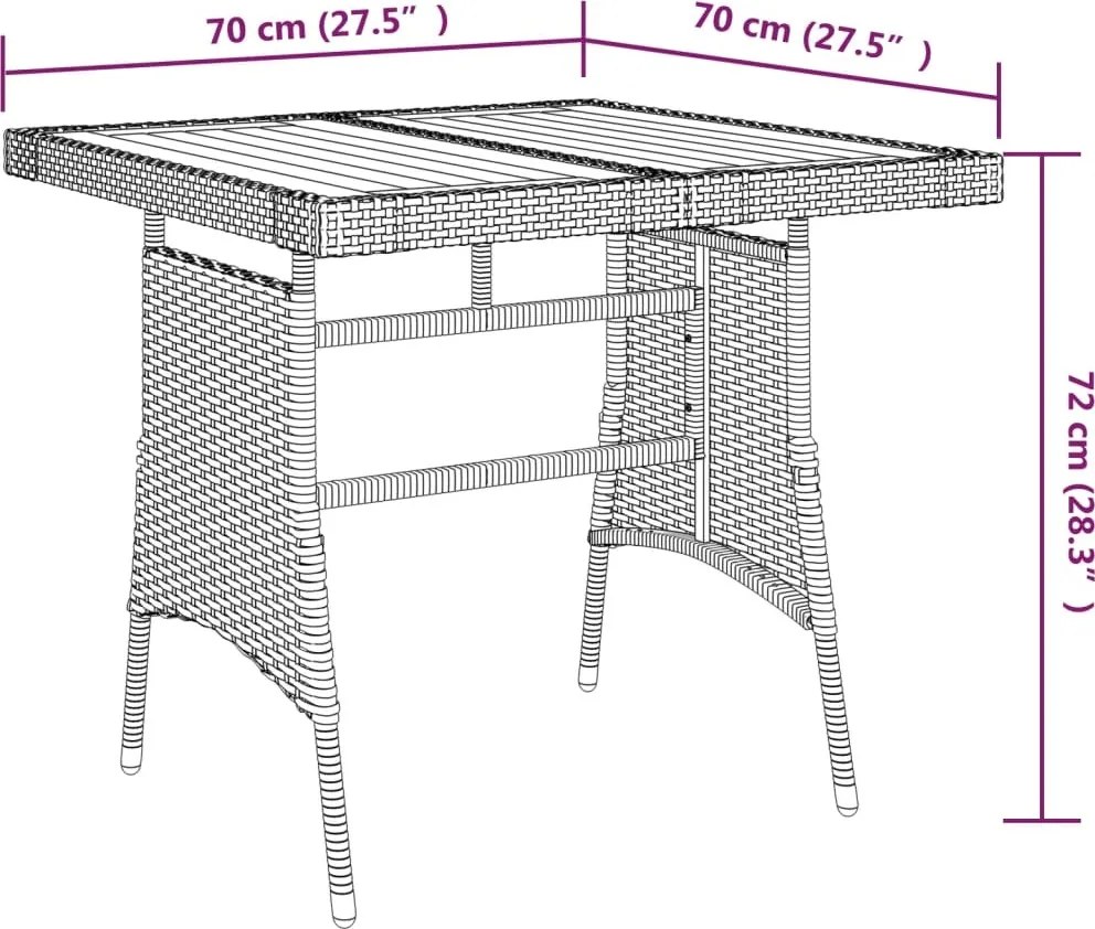 vidaXL Zahradní stůl 70 x 70 x 72 cm polyratan a masivní akácie [318695] Barva: Černá