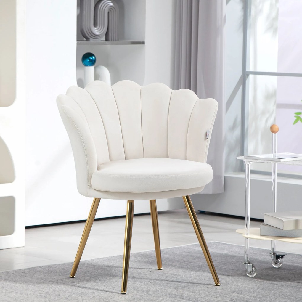 HOMCOM Křeslo typu Shell, Sametové, Toaletní Křeslo, Lounge Křeslo se Zlatými Kovovými Nohami pro Obývací Pokoj, Ložnici a Jídelnu, 67Š x 64H x 77V c…