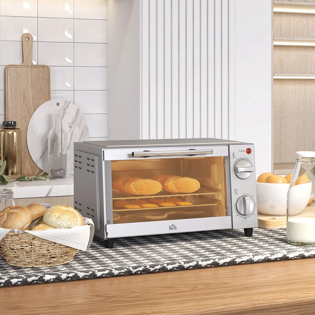 HOMCOM Mini trouba 9L Mini trouba s pečicím plechem, grilovací rošt, 100 °C-230 °C, s nastavitelnou teplotou a dobou pečení, časovač na 60 min, 750 W…