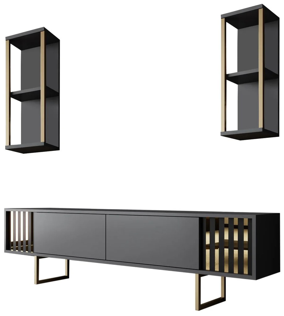 Hanah Home Obývací stěna Gold Line - Anthracite, Black, Antracitová, Černá