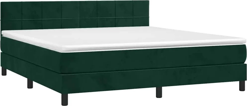 Box spring postel s matrací a LED tmavě zelená 180x200 cm samet 3134420