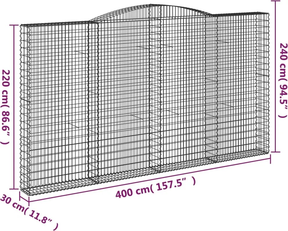 Klenuté gabionové koše 4 ks 400x30x220/240cm pozinkované železo 3146946