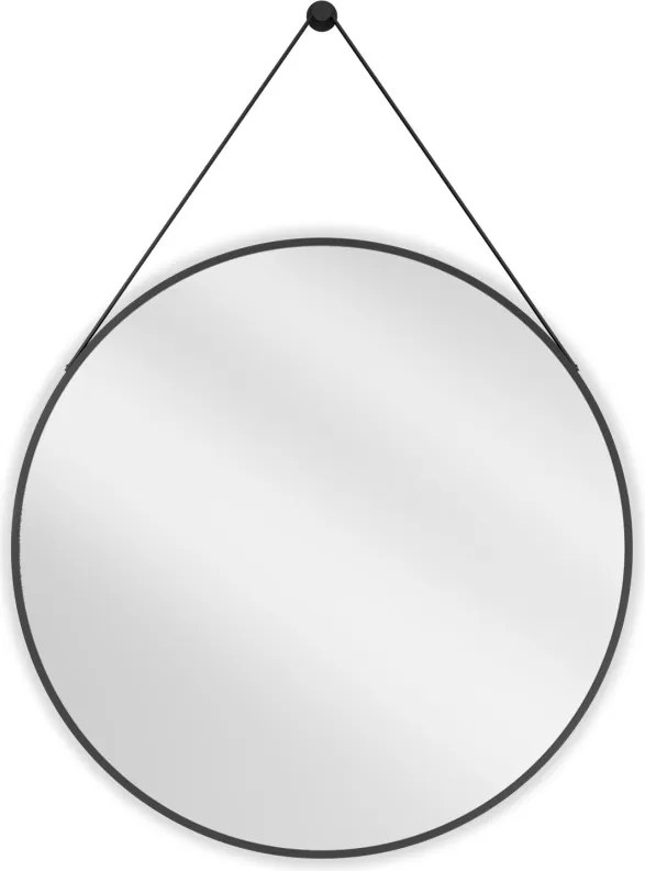 Mexen String, kulaté koupelnové zrcadlo na pásku 80 cm, barva rámu černá matná, 9854-080-080-000-70