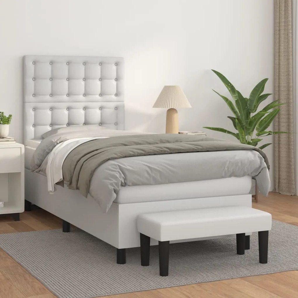 Box spring postel s matrací bílá 100x200 cm umělá kůže