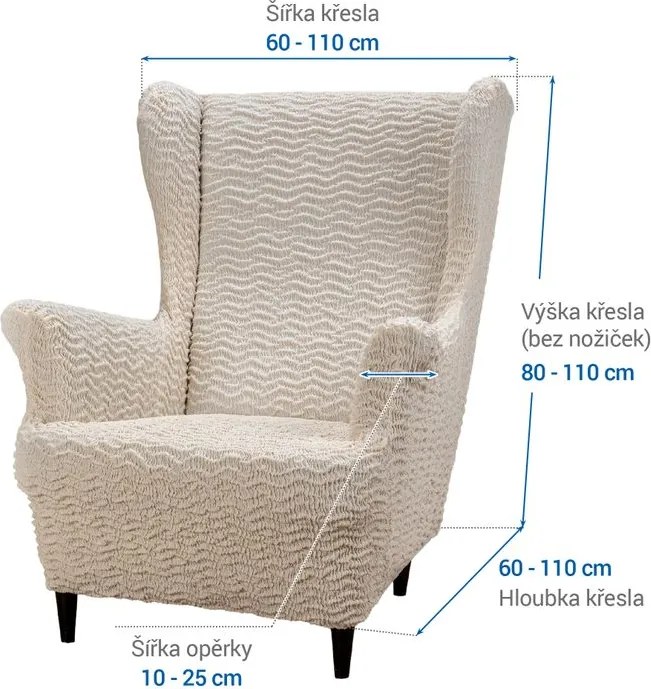 Bielastické potahy CRISTINA smetanová křeslo ušák (š. 60 - 110 cm)
