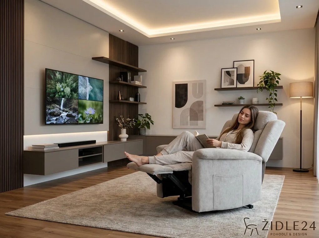 Elektrické polohovací TV křeslo LACASA - béžová látka
