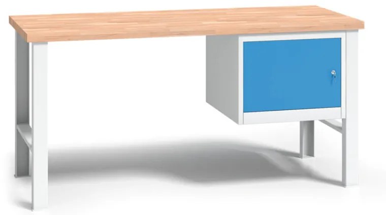 Výškově nastavitelný pracovní stůl do dílny WL se závěsnou skříňkou na nářadí, buková spárovka, 2000 x 685 x 840 - 1050 mm