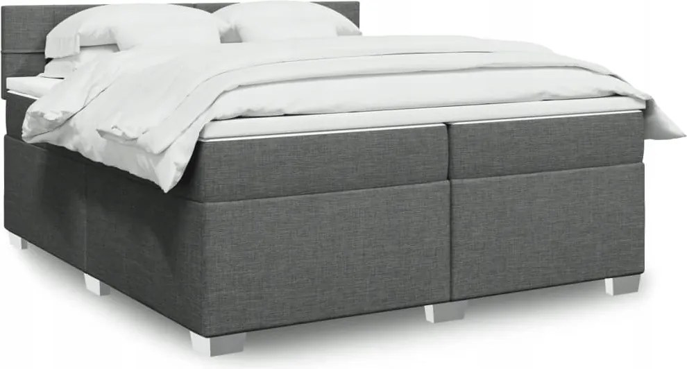 Box Spring Postel S Matrací Textil Tmavě Šedá Blok se čtverci 200 x 200 c