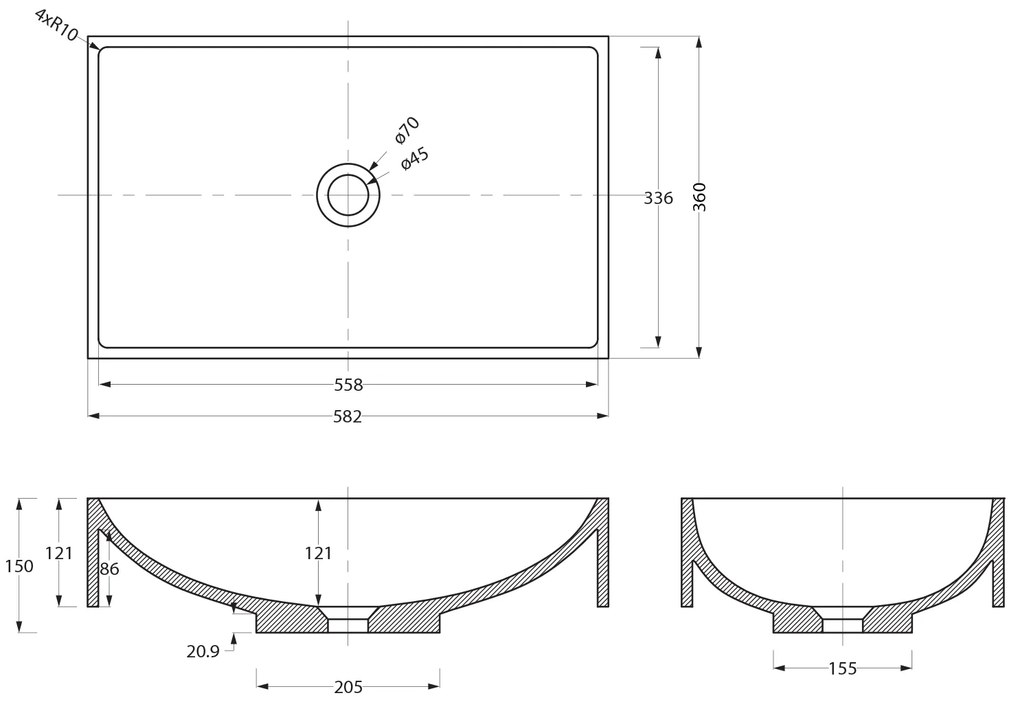 Sapho Sapho, TARANT betonové umyvadlo s výpustí, 58x36cm, bílý pískovec, AR472