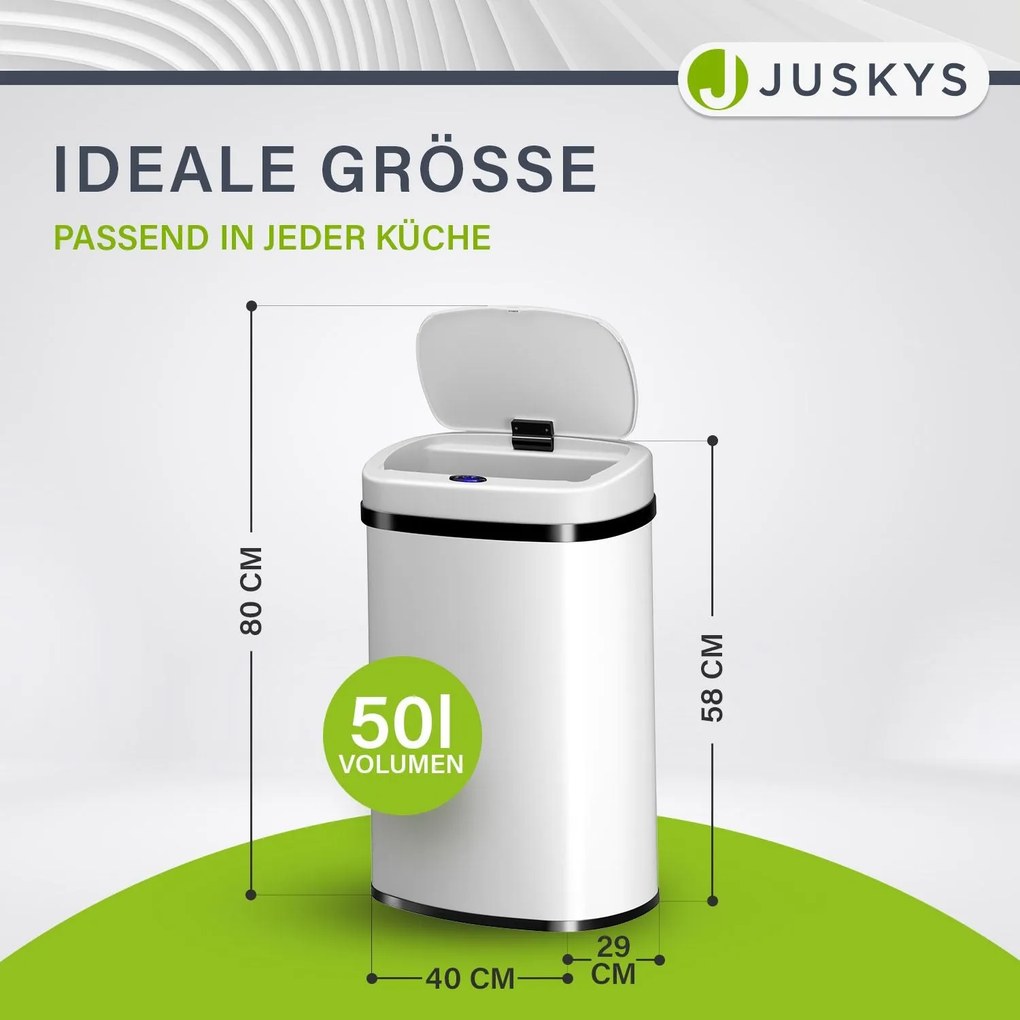 Juskys Obdélníkový bezdotykový odpadkový koš Barva: stříbrná, Velikost: 50 L