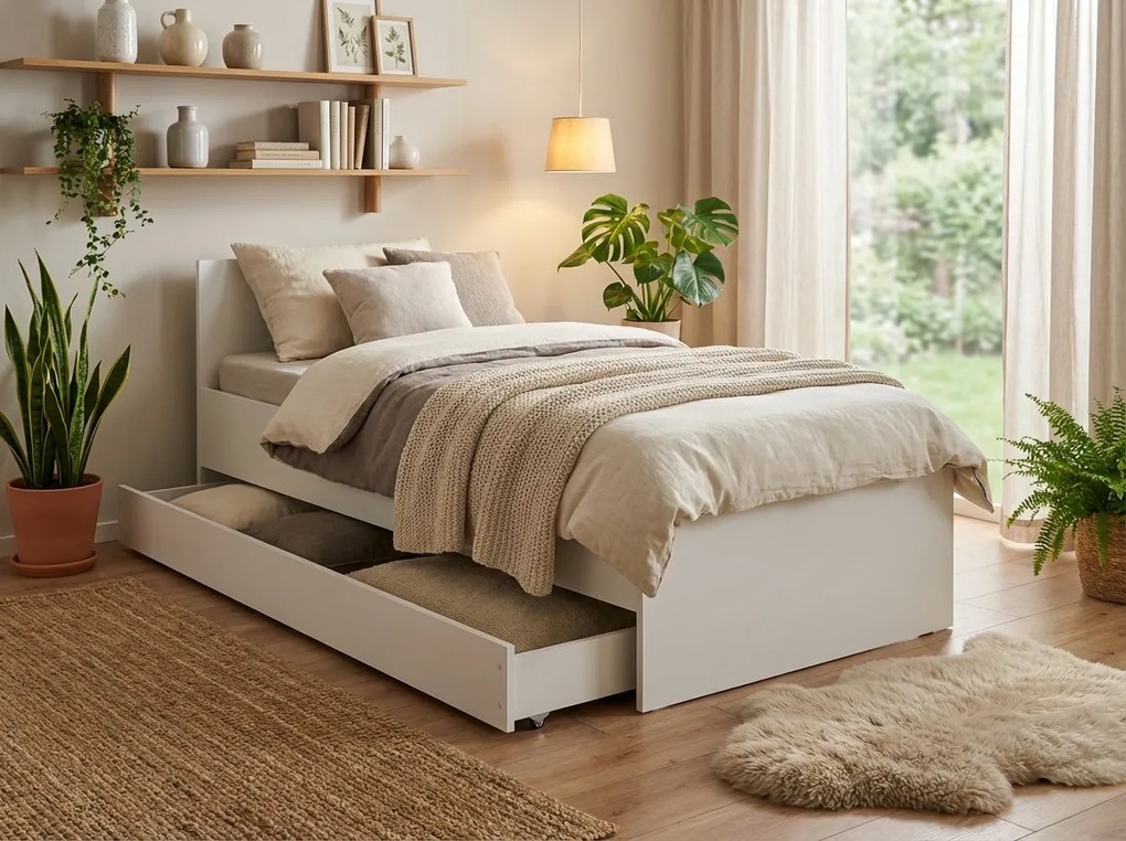 Postel ELISA 90 x 200 cm, bílá Matrace: Matrace Coco Maxi 20 cm, Rošt: S laťkovým roštem