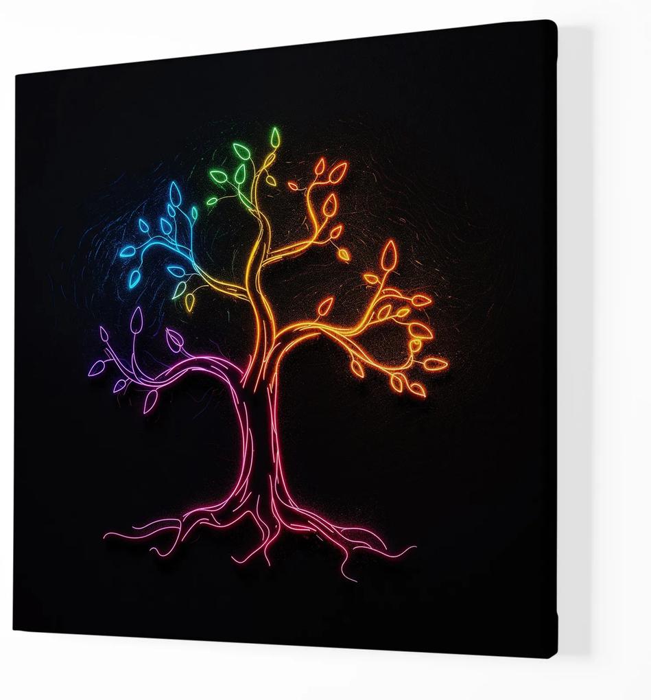Obraz na plátně - Strom života Neon ve tmě FeelHappy.cz Velikost obrazu: 120 x 120 cm