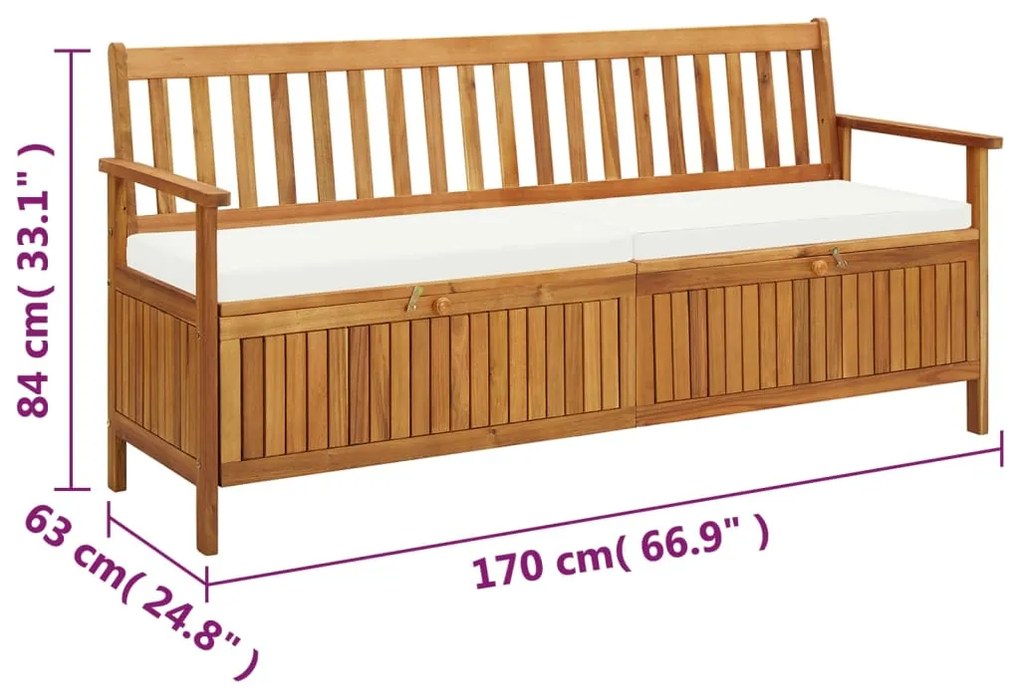 vidaXL Marketos Úložná lavice s poduškou 170 cm masivní akáciové dřevo