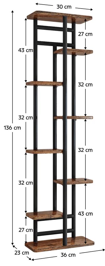Kondela Kovový stojan na květiny, černá/rustikální dřevo, LEDOR TYP 4