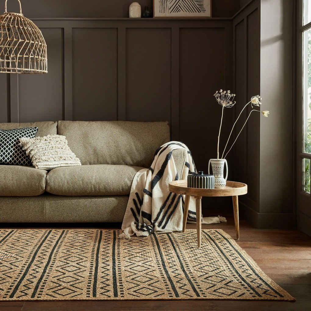 Flair Rugs, Kusový koberec Printed Jute Luis Natural/Black, 200x290, béžová, chodba / předsíň
