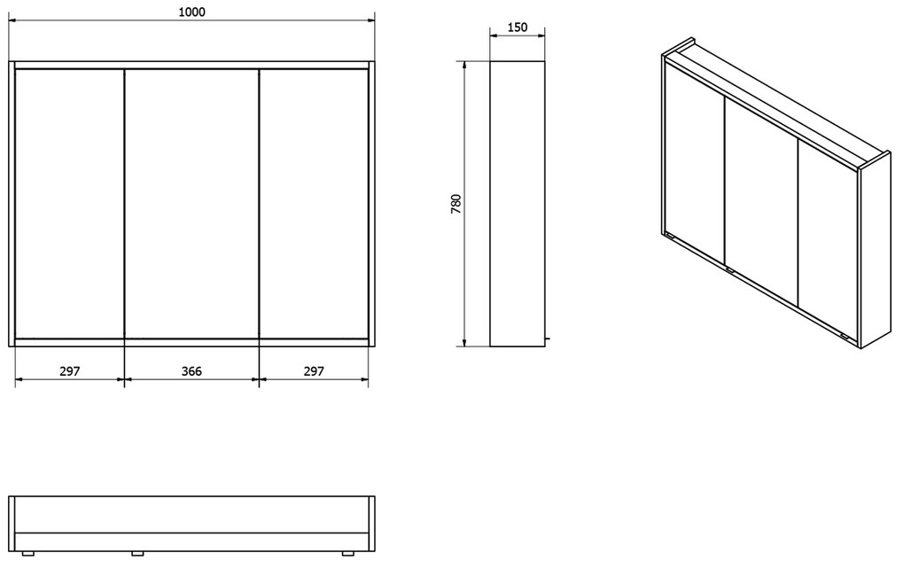 Sapho, BATU galerka 2x LED osvětlení, 100x71x15cm, bílá, 1141130