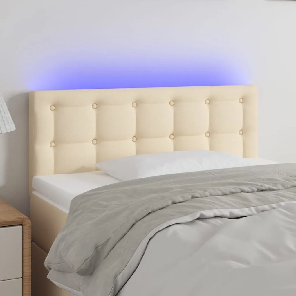 Čelo postele s LED krémové 80 x 5 x 78/88 cm textil 3122025