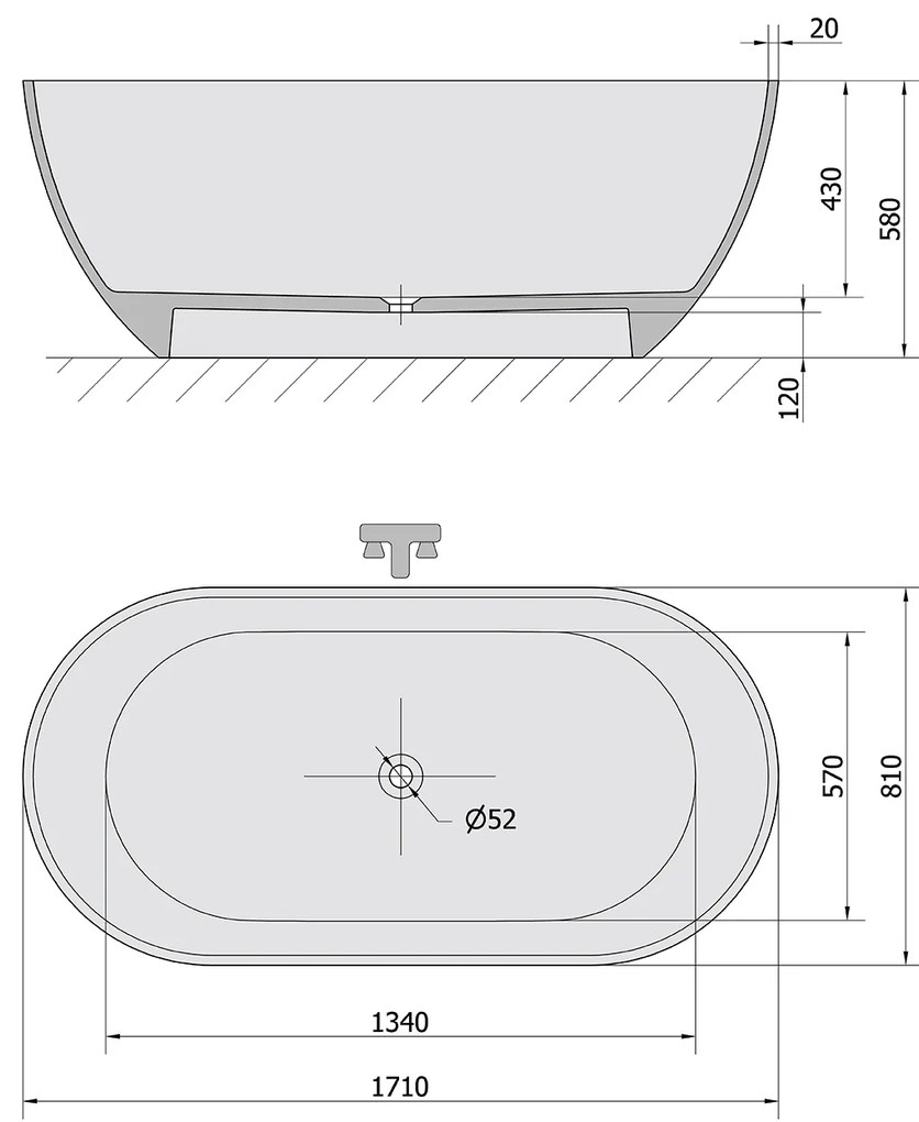 Polysan Reduta vana volně stojící 171 x 81 cm litý mramor bílá mat 71842MAT