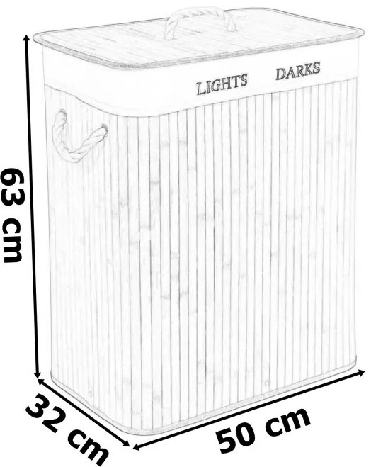 Koš na prádlo 2 přihrádkový 100 l bambusový černý