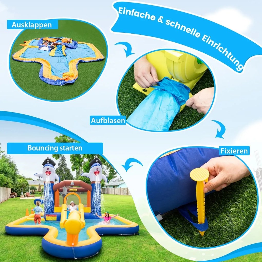 Costway 7 v 1 vodní skluzavka Park nafukovací skákací dům s bazénkem, barvitý