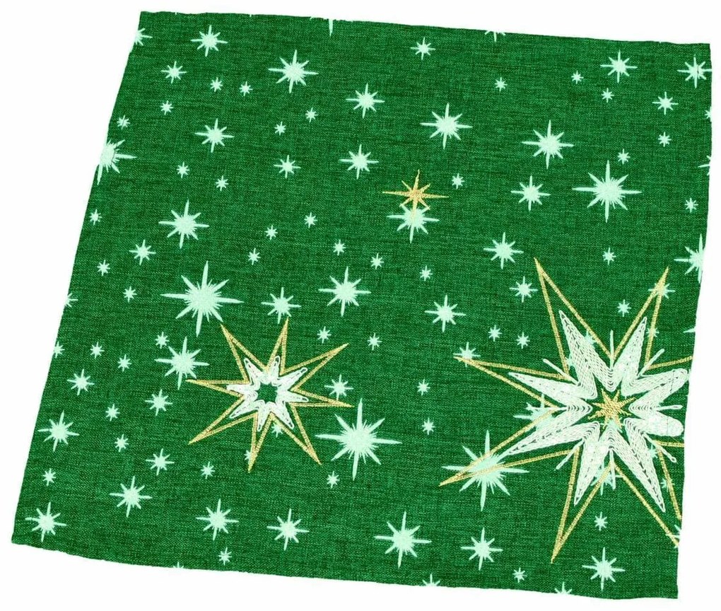 Ubrus Vánoční, Zářivé hvězdy, zelené 85 x 85 cm