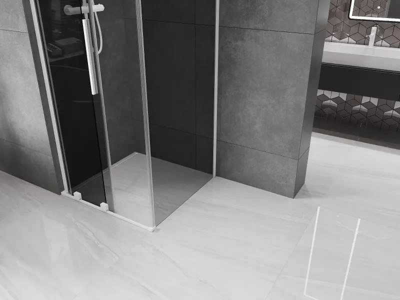Mexen Velar L, sprchový kout s posuvnými dveřmi 110 x 110 cm, 8mm šedé sklo, bílá matná, 871-110-110-43-20