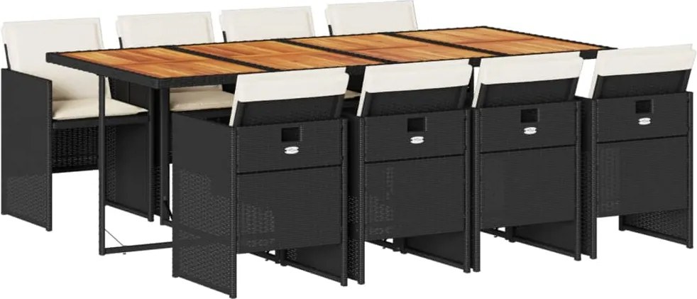 9dílný zahradní jídelní set s poduškami černý polyratan 3277694