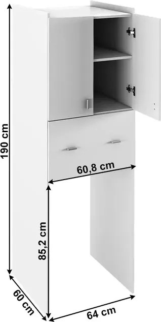 Kondela Hluboká skříňka nad pračku, bílá, NATALI TYP 9