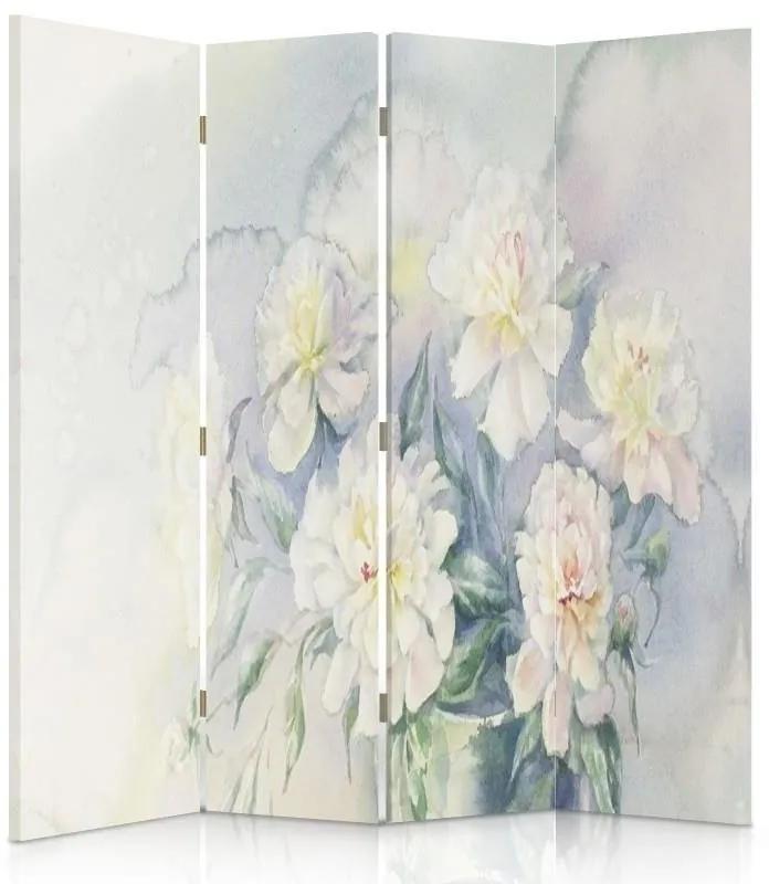 Ozdobný paraván Kytice Květiny Pastel - 145x170 cm, čtyřdílný, klasický paraván