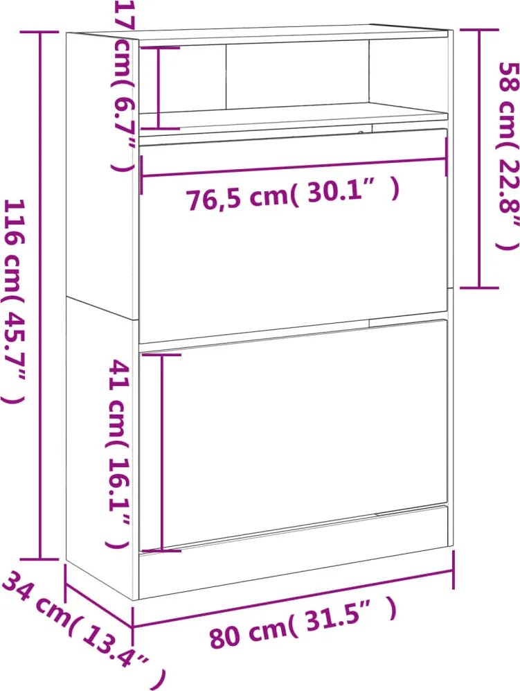 vidaXL Botník se 2 výklopnými zásuvkami 80 x 34 x 116 cm [3214406] Barva: dub sonoma