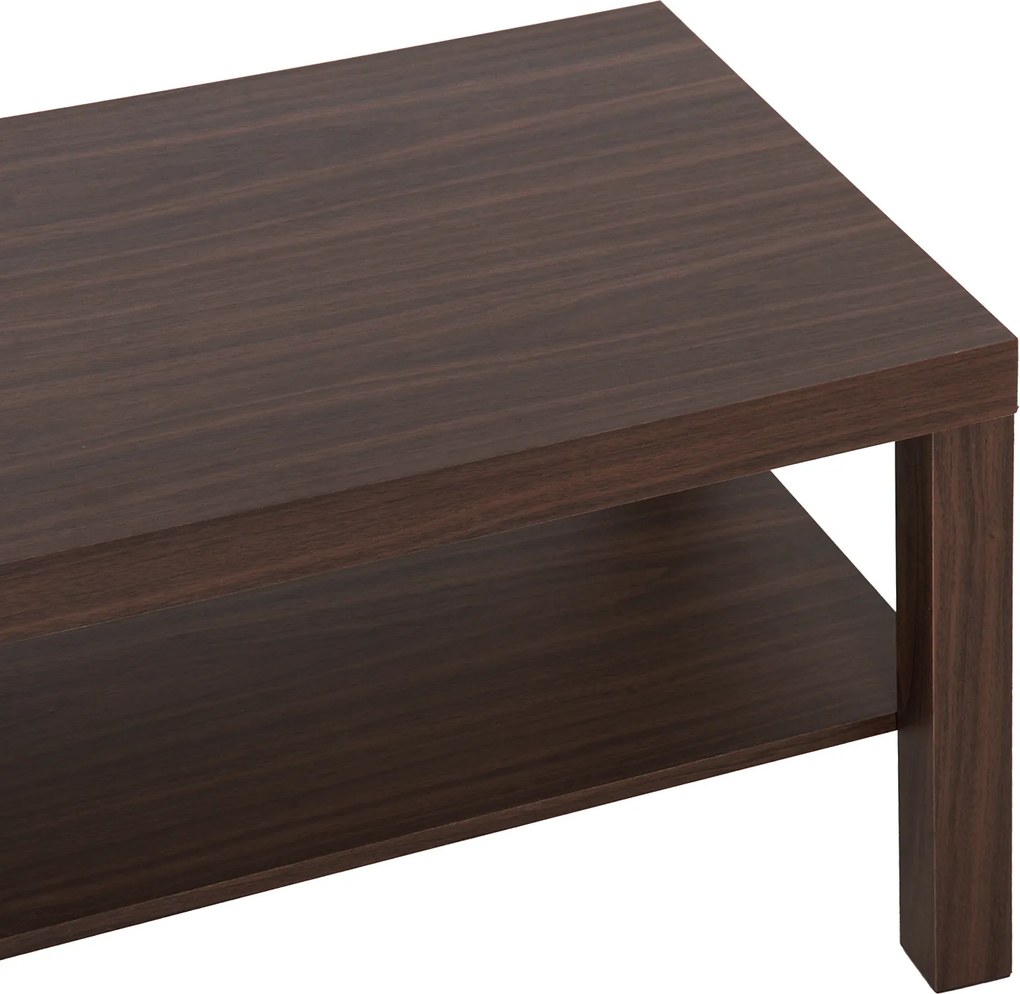 HOMCOM Moderní konferenční stolek se 2 úložnými policemi, nízký stolek na čaj pro obývací pokoj a kancelář, nosnost 20 kg, 90x45x44,5 cm, ořech