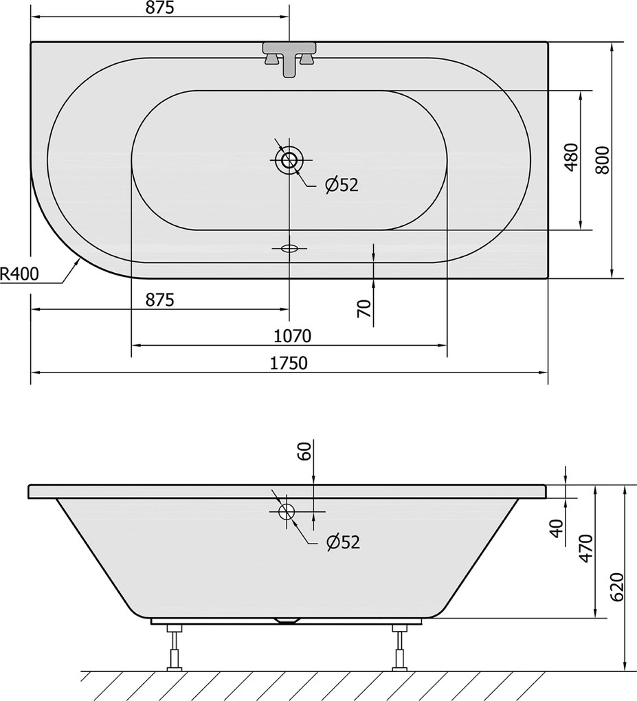 Polysan Viva R 175 x 80 cm vana asymetrická akrylátová pravá 78119