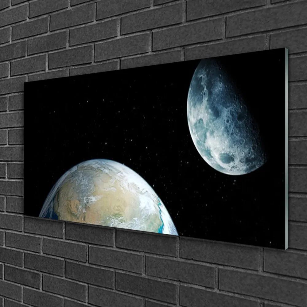 Obraz na skle Měsíc Země Vesmír 125x50 cm