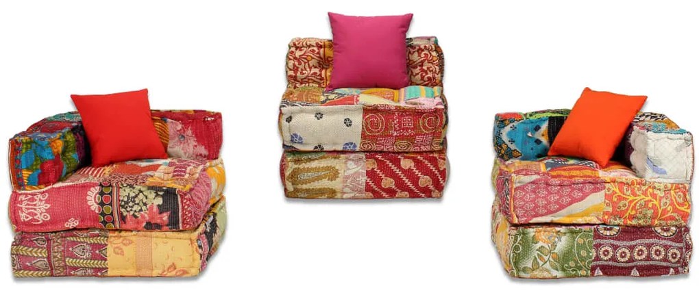 vidaXL Marketos 3místný modulární pouf patchwork textil