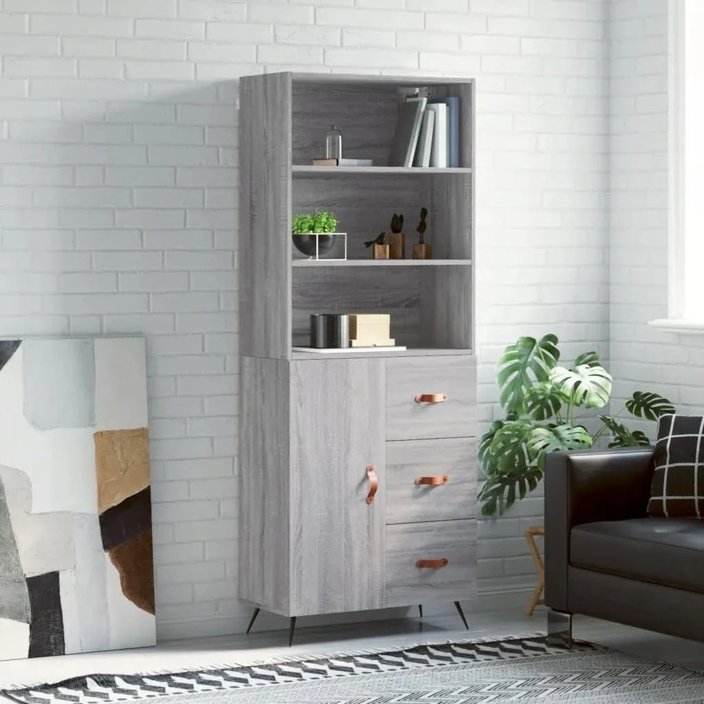 Fionshop 263888808 Skříň highboard šedá sonoma 69,5 x 34 x 180 cm kompozi