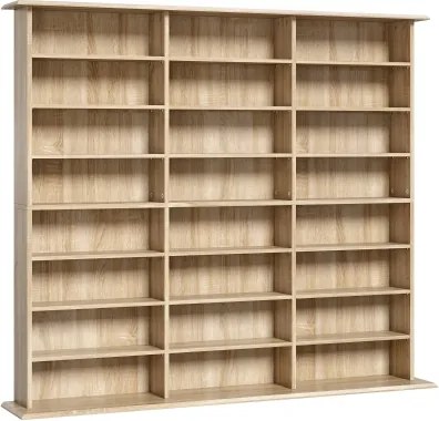 HOMCOM úložný nábytek pro 1032 CD / 594 DVD, multimediální regál, 24 přihrádek a 18 nastavitelných polic, dub